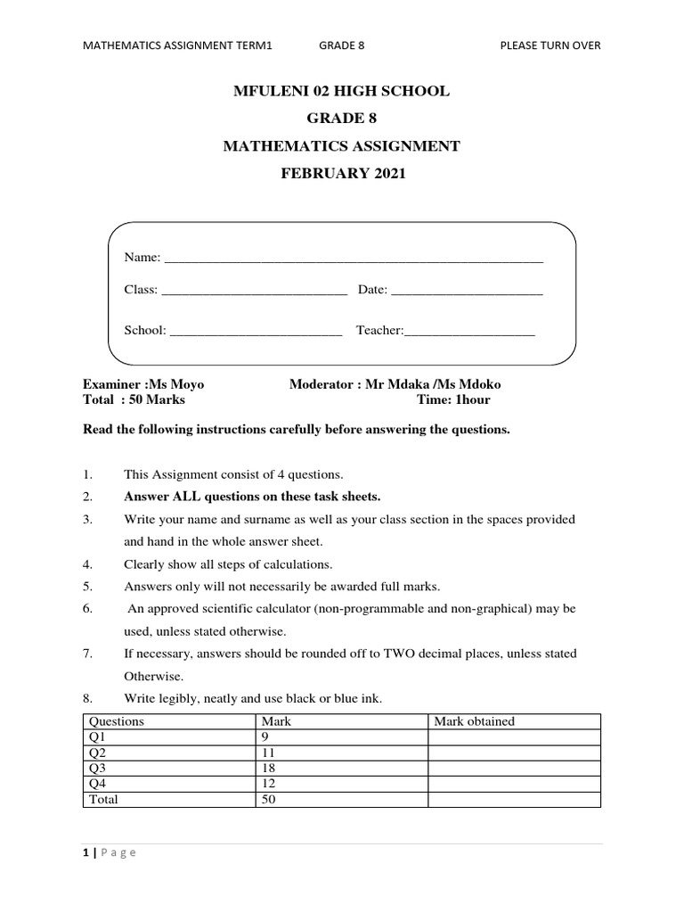 Cleo Grade 8 Math TASK1 T1 | PDF | Mathematics | Arithmetic