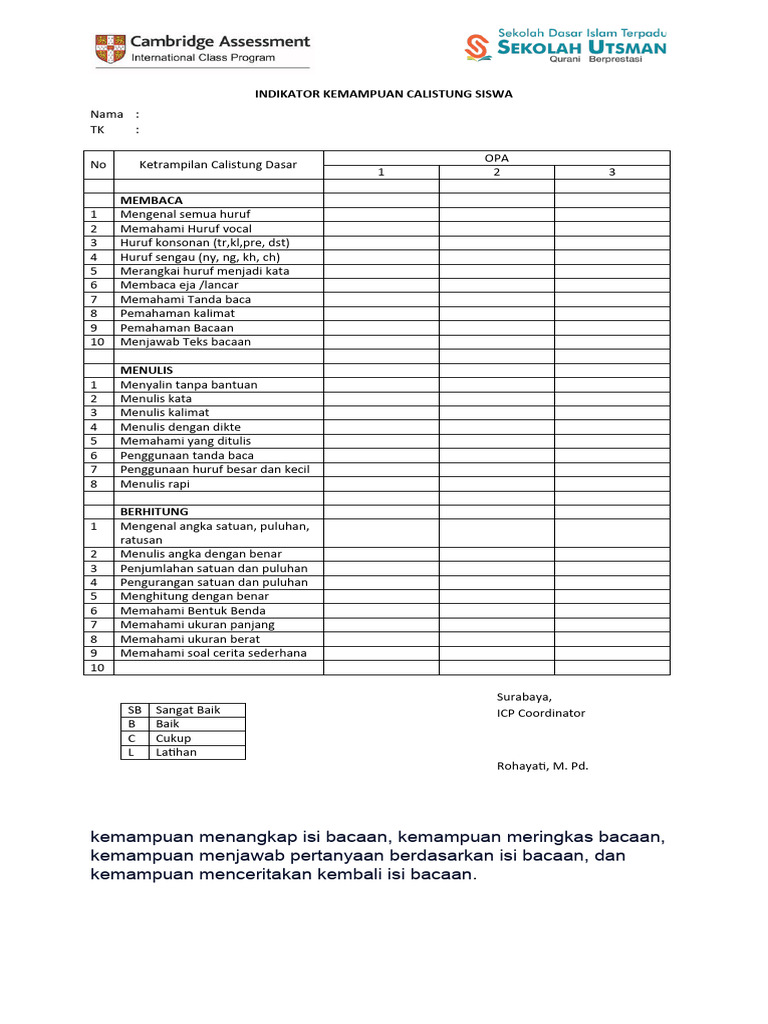Indikator Calistung | PDF