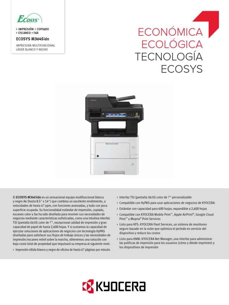 Especificaciones ECOSYS M3645idn MX V5 13012023 | PDF | Controlador de ...