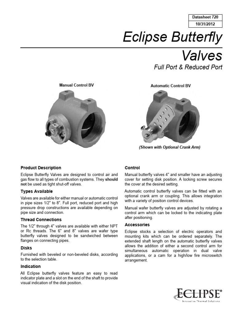 Eclipse Butterfly Valves Overview | PDF | Valve | Gas Technologies