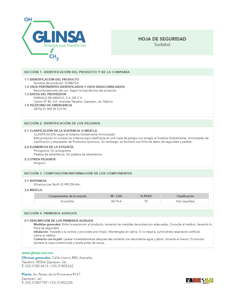 glinsa_hojaseguridadsorbitol | PDF | Agua | Combustión