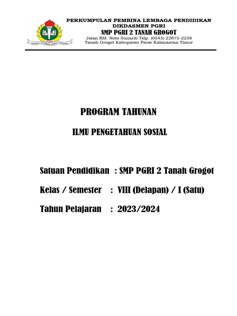 Program Tahunan IPS Kelas 8 SMT 1 | PDF