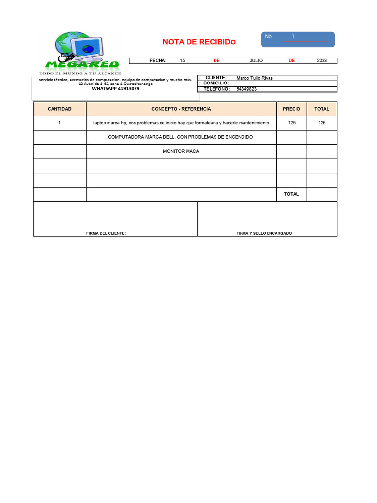 Modelo-de-Nota-de-Entrega-en-Excel | PDF