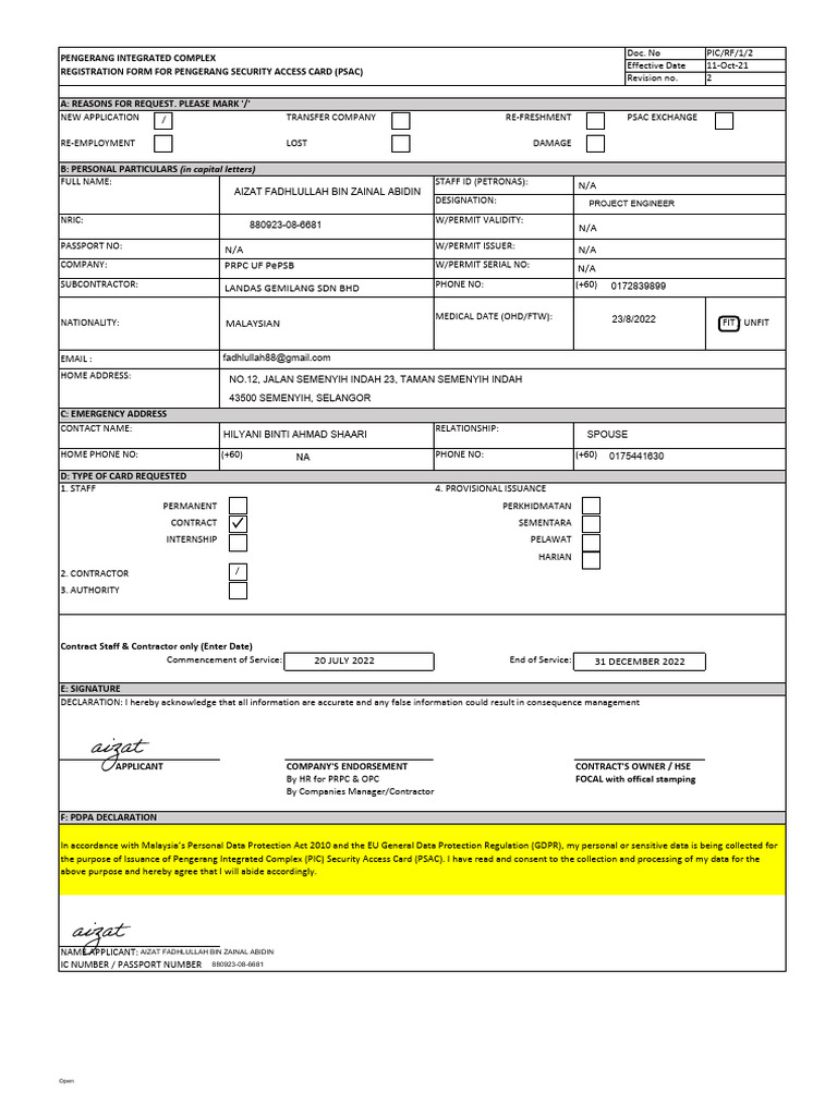PSAC Registration Form 2020 - R2-Gate Pass Blank | PDF