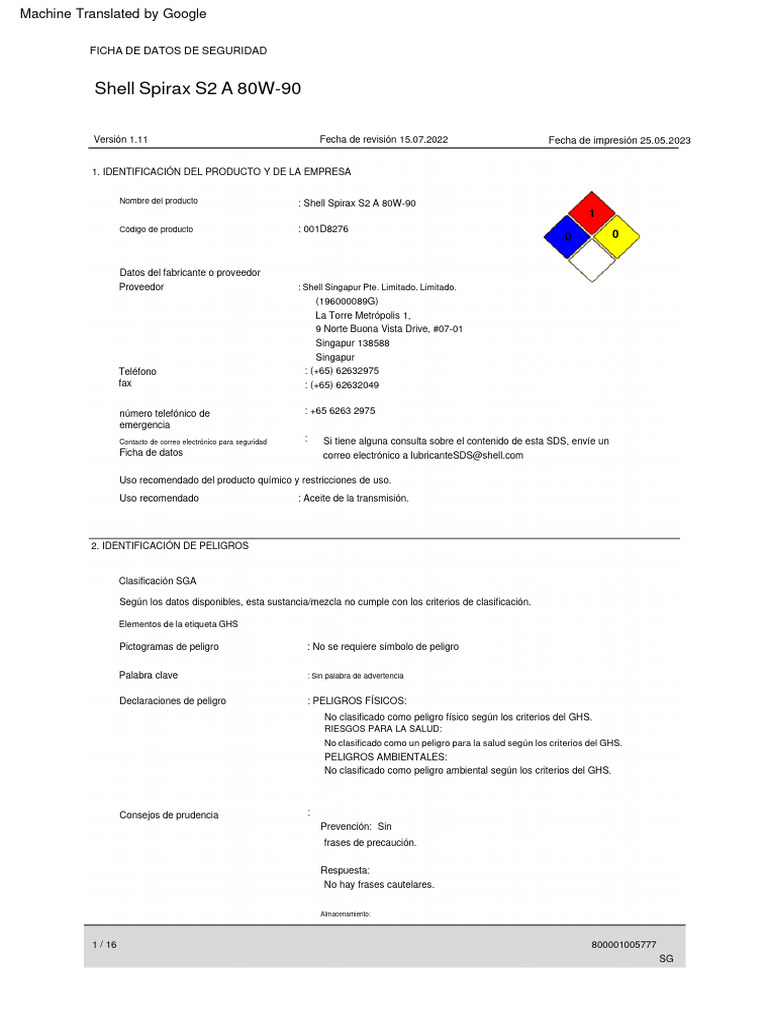 MSDS - Shell Spirax S2 | PDF