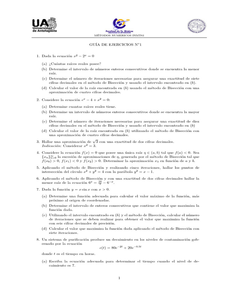Guía Nº1 - METODO DE BISECCION | PDF | Análisis numérico | Ecuaciones