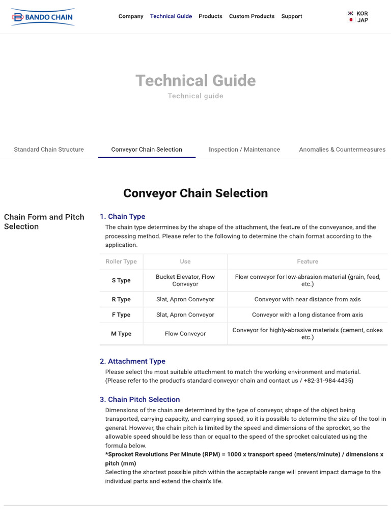 Conveyor Chain Selection - 반도체인공업 | PDF