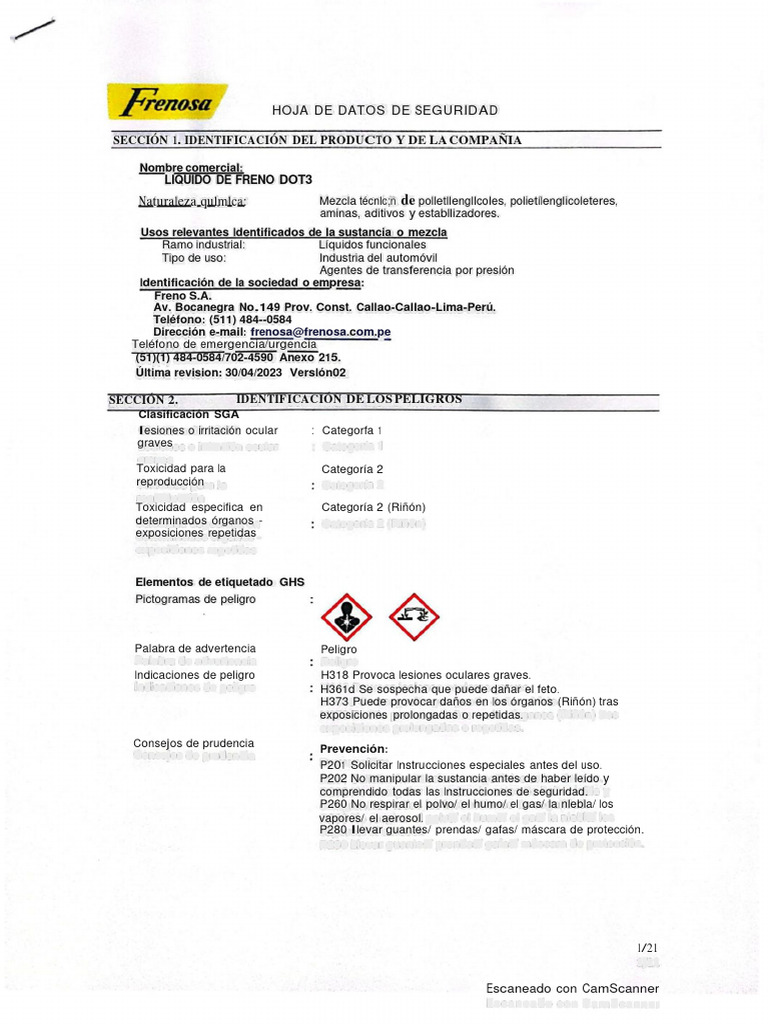 MSDS - Liquido de Freno Dot3 | PDF | Química