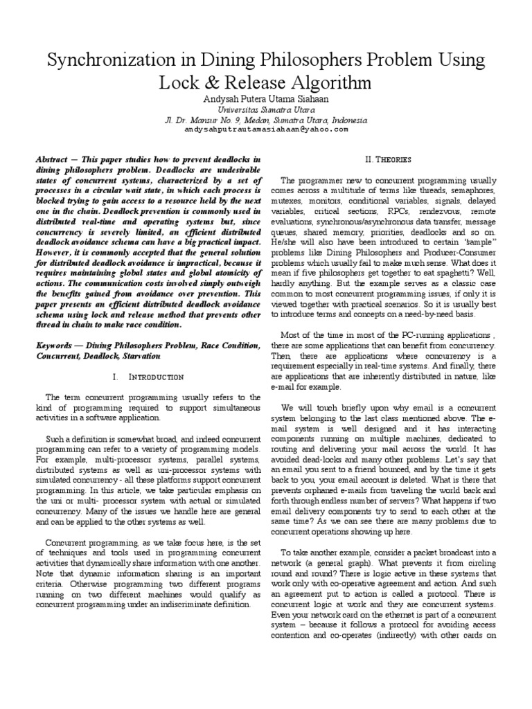 Dining Philosophers Problem Pdf Concurrency Computer Science Email