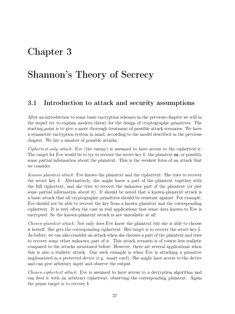 Shannon's Theory of Secrecy: 3.1 Introduction To Attack and Security ...