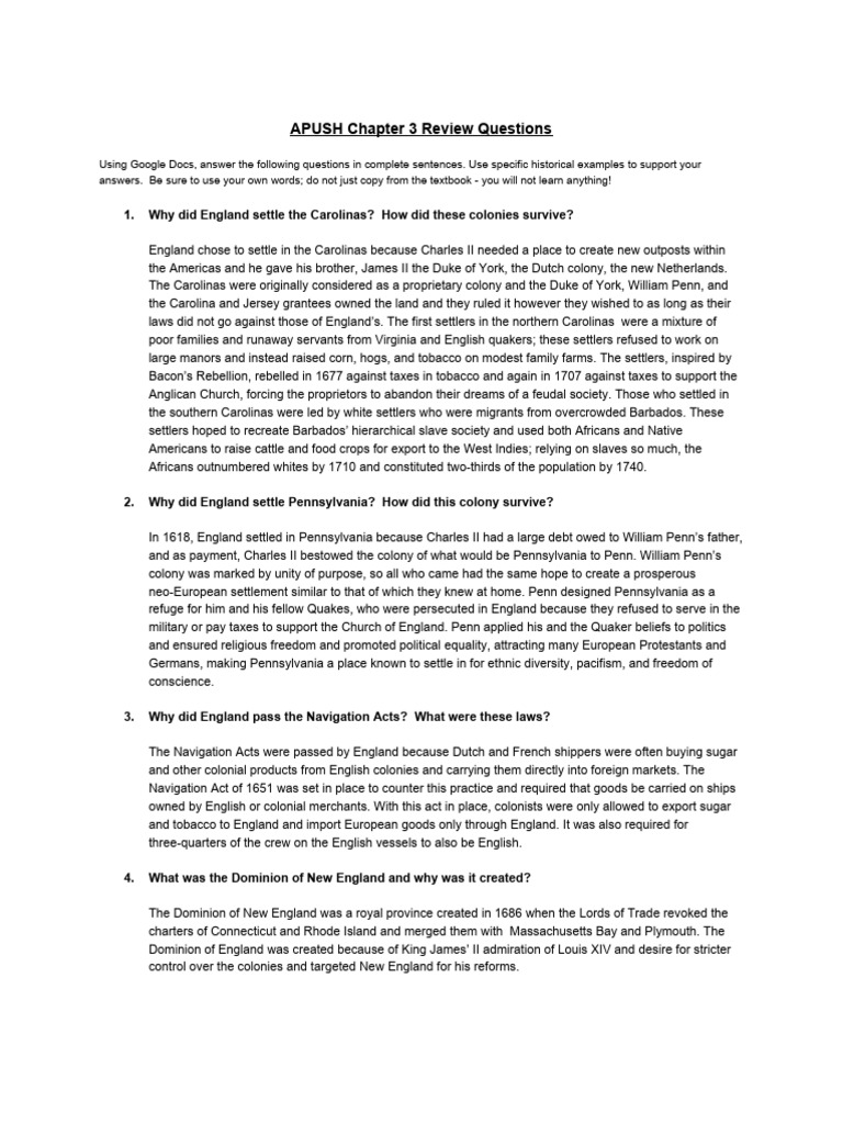 APUSH - Chapter - 3 - Review - Questions - PDF 2 | PDF