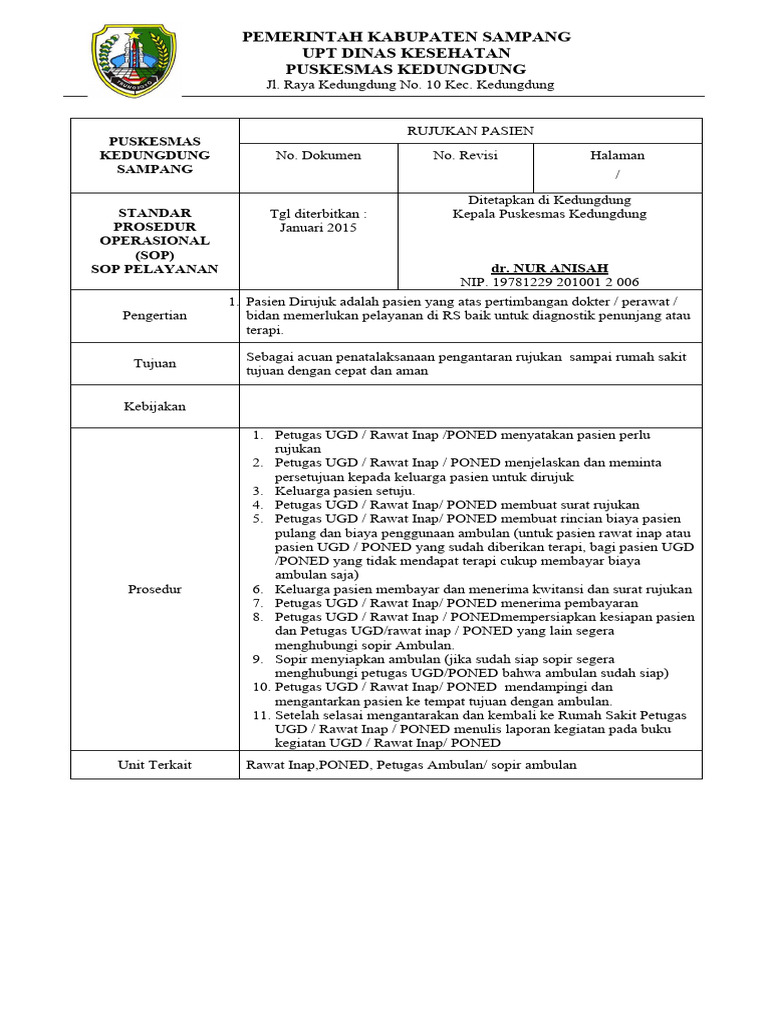 Sop Rujukan Pasien Dan Ambulance | PDF | Sains & Matematika