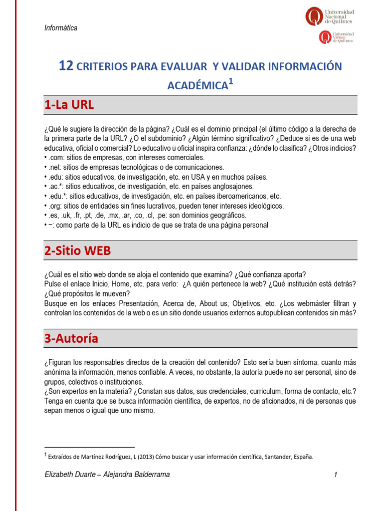12 Criterios para Evaluar y Validar Información Académica | PDF
