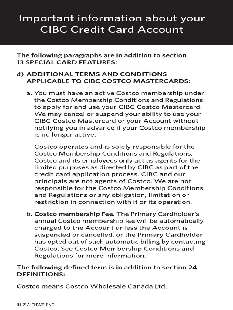 Cibc Costco Cardholder Agreement Additional Clauses en | PDF | Business ...