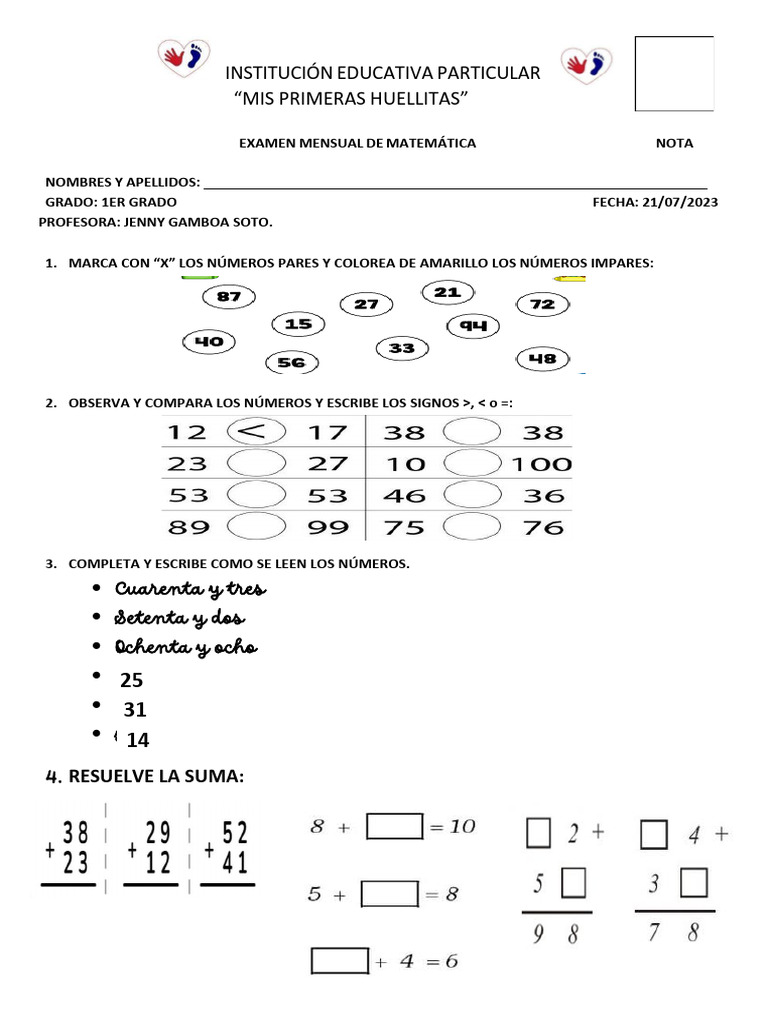 Examen Primer Grado | PDF