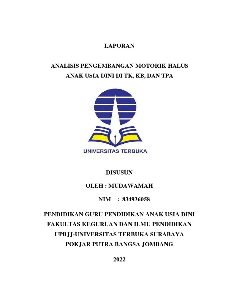 Laporan Analisis Pengembangan Motorik Halus Anak Usia Dini Di TK, KB ...