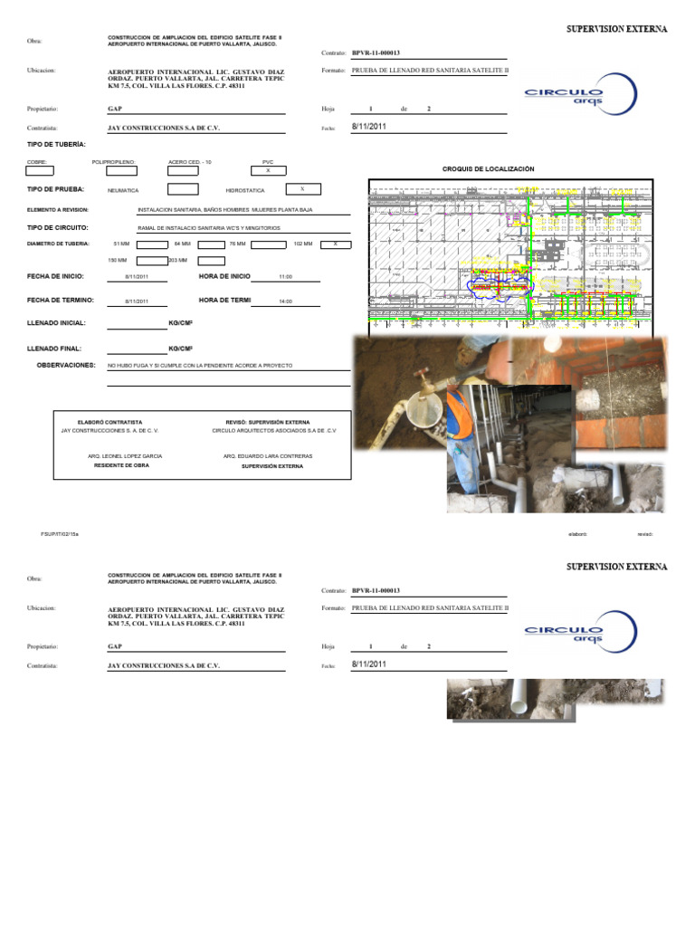 Formato de Pruebas Sanitrias PVC Satelite Ii | PDF | Tubería ...