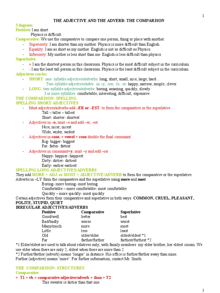Adjectives and Adverbs The Comparison | PDF | Adjective | Adverb