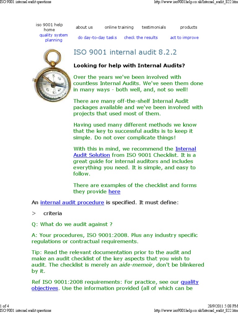 ISO 9001 Internal Audit Questions | PDF | Iso 9000 | Internal Audit