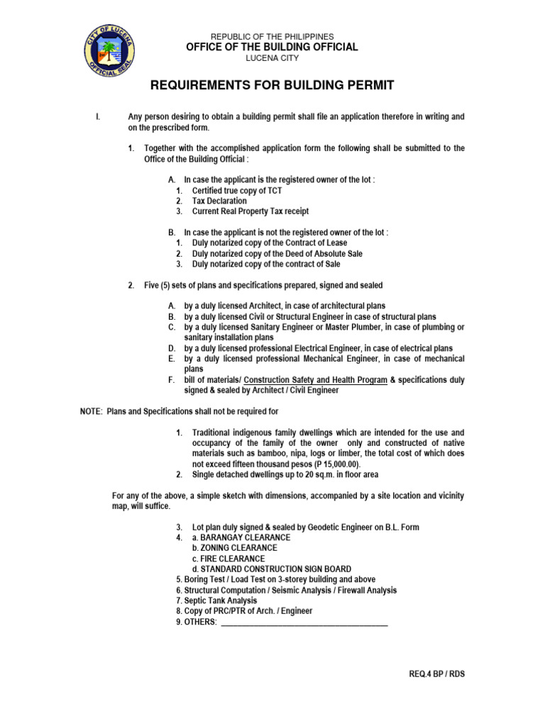 Building Permit Requirements in Lucena City | PDF | Engineering