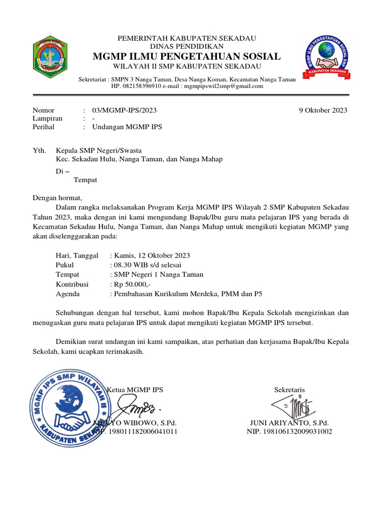 Undangan MGMP Ips | PDF | Sains & Matematika