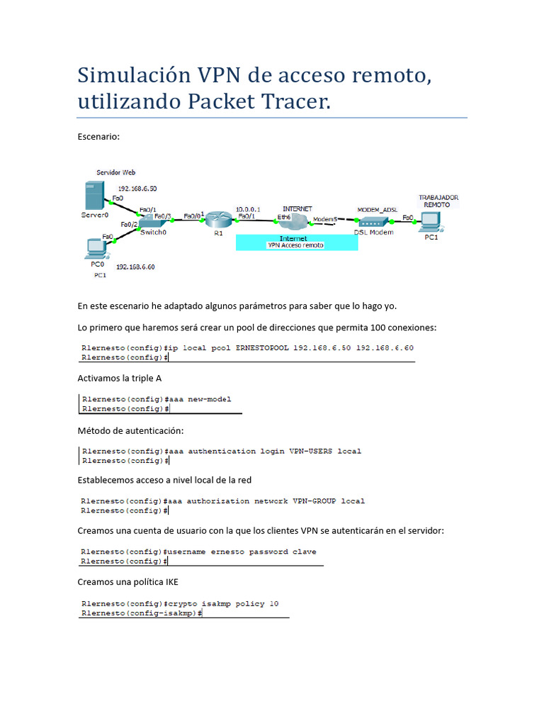 VPN de Acceso Remoto Utilizando Packet Tracer | PDF