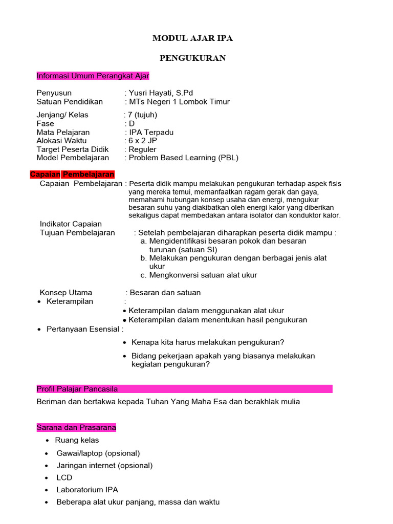 Modul Ajar Ipa 1 | PDF