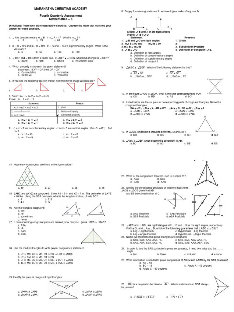 Math 8 Exam | Download Free PDF | Elementary Geometry | Classical Geometry