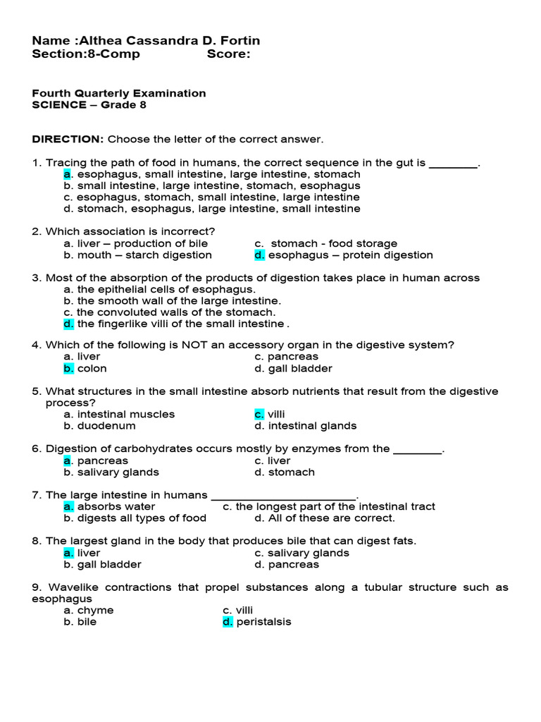 4THQ SCI8 EXAM - Docx Althea Cassandra D. Fortin | PDF | Meiosis | Mitosis