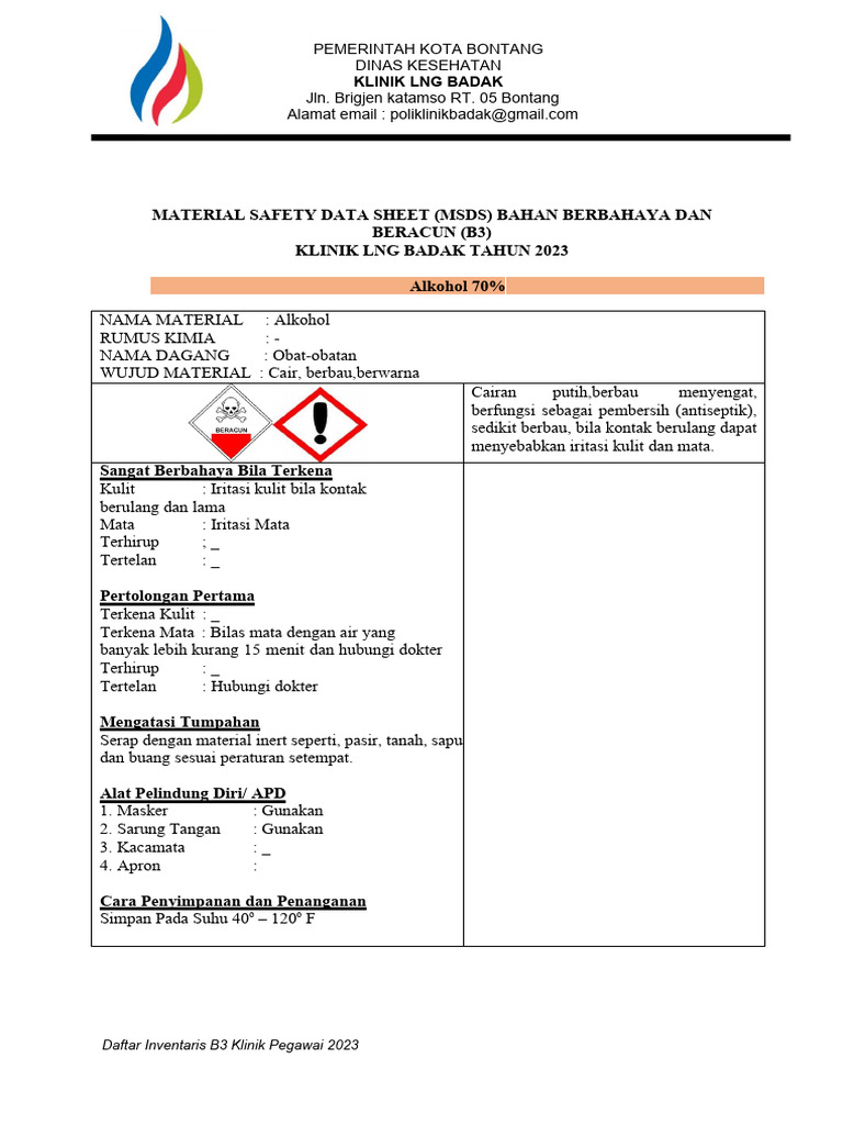 MSDS B3 Klinik Pegawai Tahun 2023 | PDF