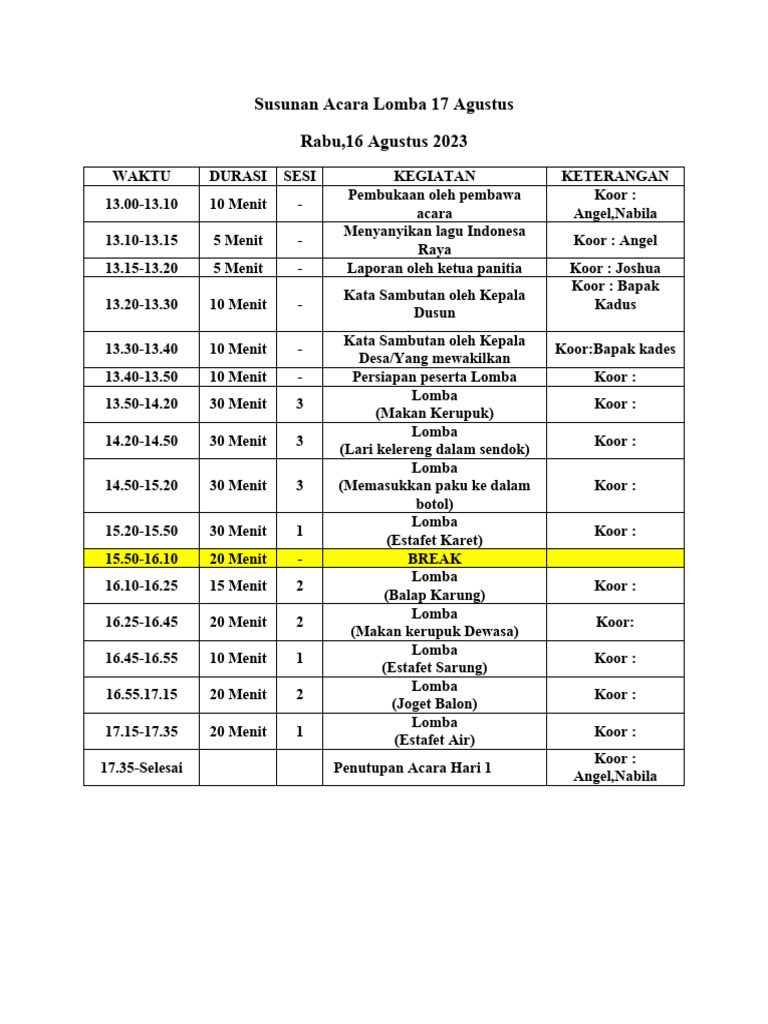 Susunan Acara Lomba 17 Agustus | PDF