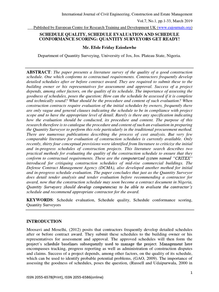 Schedule Evaluation for Surveyors | PDF
