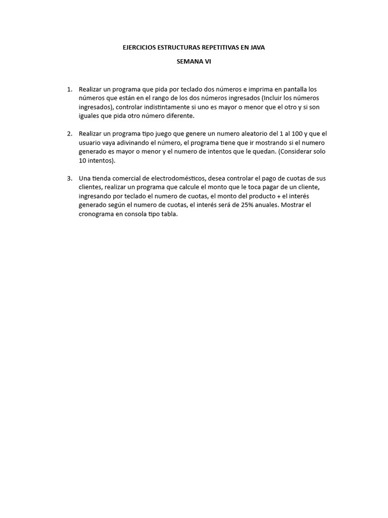 Ejercicios Estructuras Repetitivas en Java | PDF