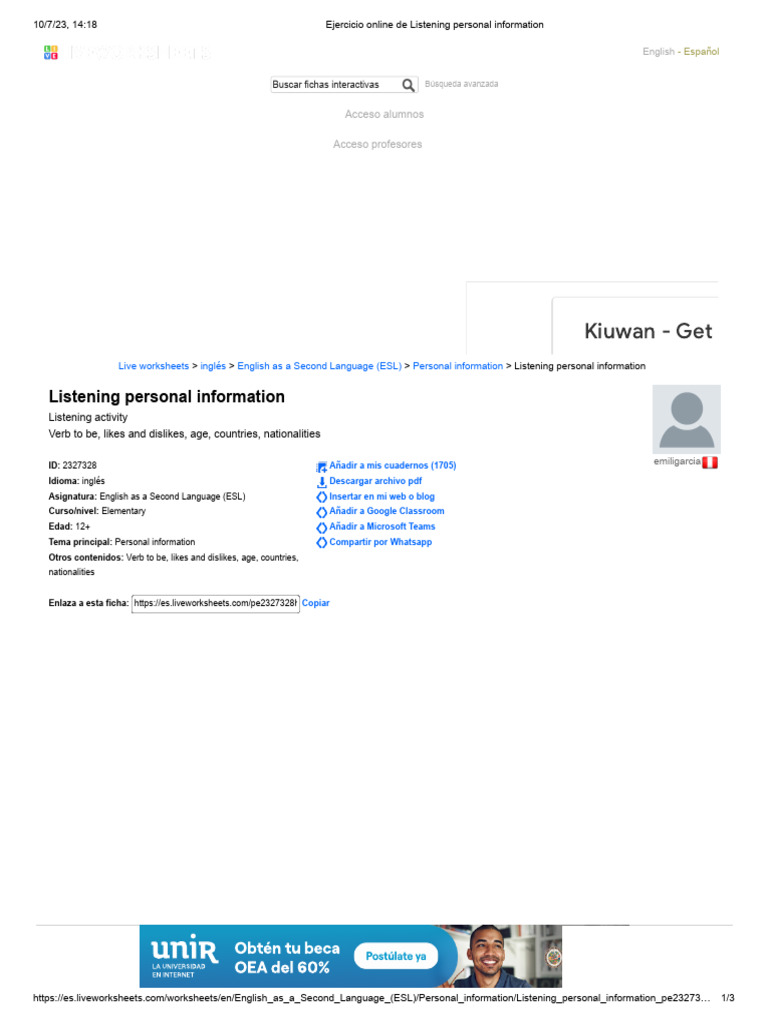Ejercicio Online de Listening Personal Information | PDF | Sitios web | Software de la aplicacion