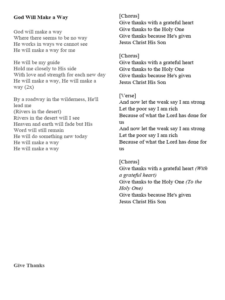 God Will Make a Way Lyrics | PDF | Religion & Spirituality