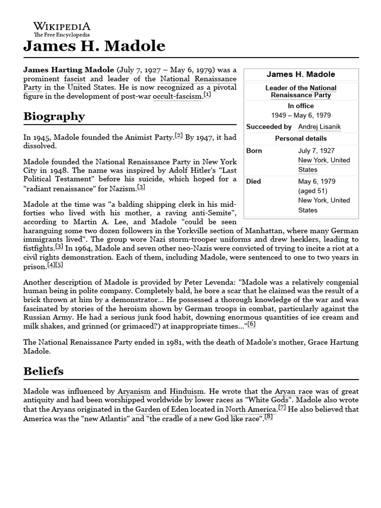 James H. Madole - Wikipedia | PDF | Far Right Politics | Fascism