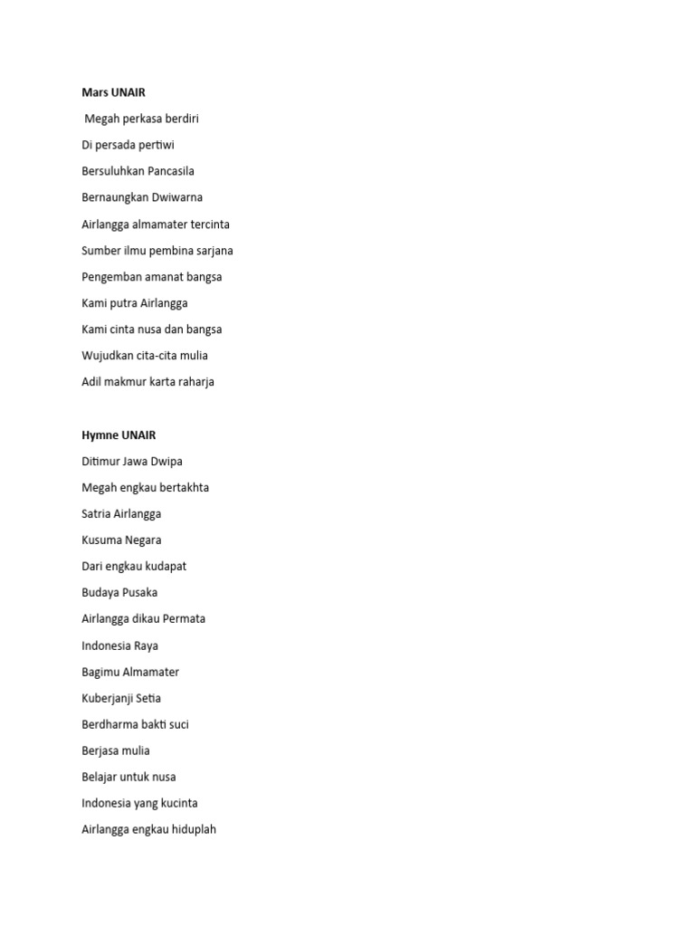 Lirik Mars Hymne Unair | PDF | Agama & Spiritualitas