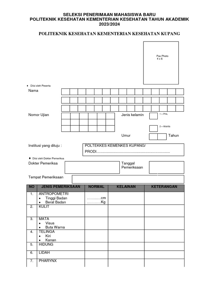 Formulir Pemeriksaan Kesehatan Simama 2023 | PDF