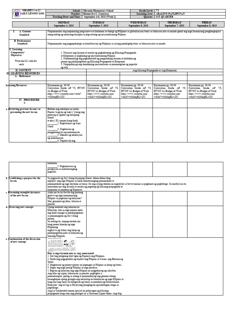 Quarter 1 Week 2 AP September 4-8, 2023 | PDF