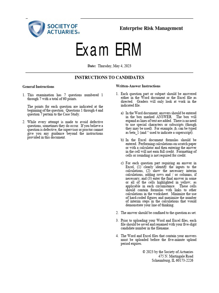 Spring 2023 Exam Erm | PDF | Hedge (Finance) | Enterprise Risk Management