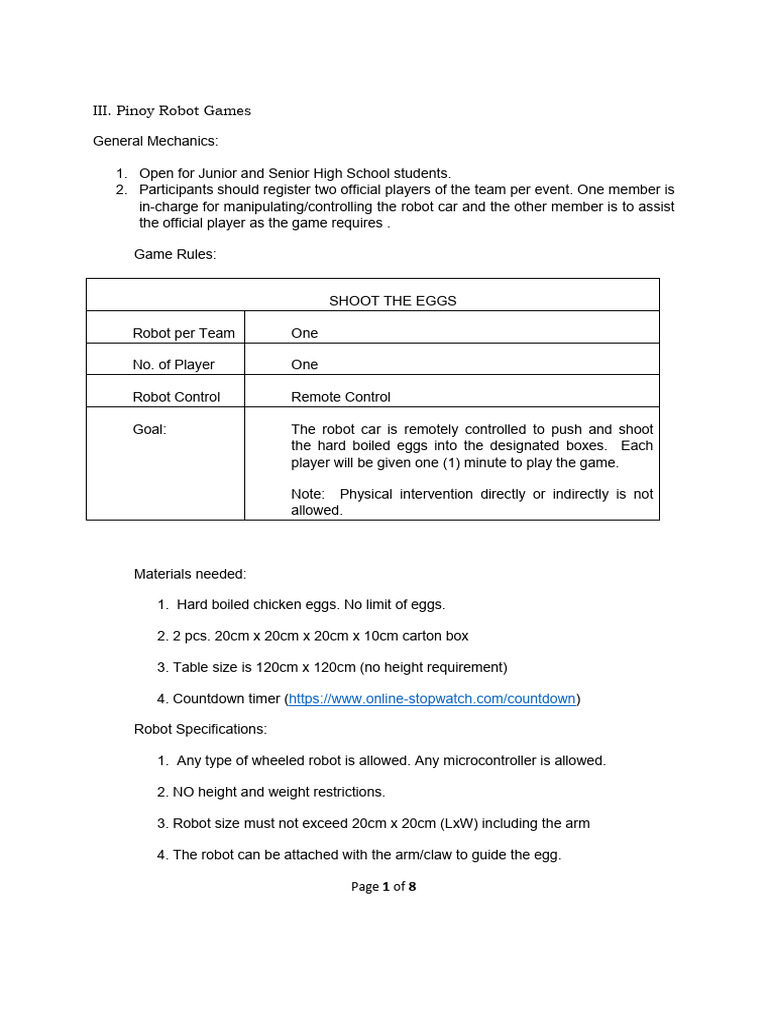 III. Pinoy Robot Games | PDF | Remote Control | Robot