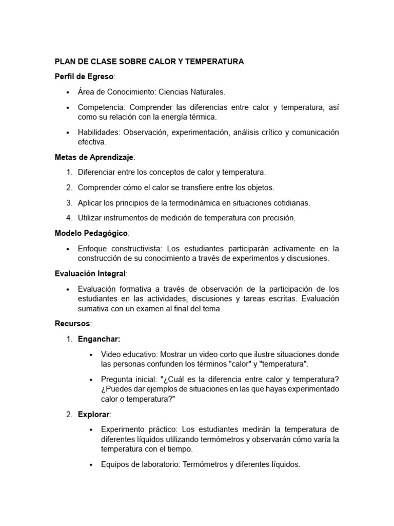 Actividad 3.2.-Plan de Clase Sobre Calor y Temperatura | PDF