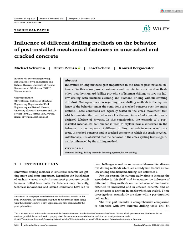 Drilling in Cracked and Uncracked Concrete Anchor Test | PDF
