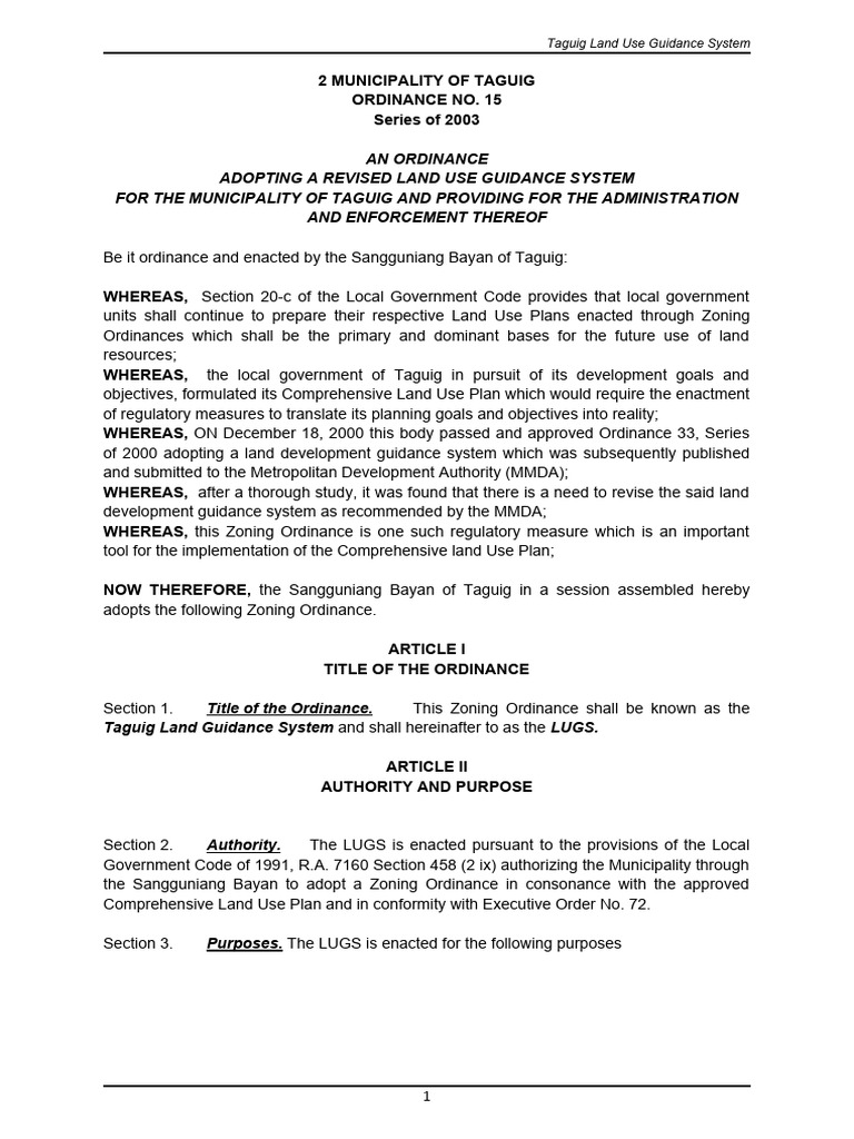 Taguig Land Use Guidance Ordinance | PDF | Science & Mathematics