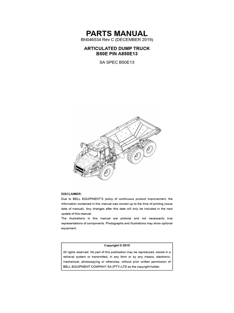 Parts Manual: Articulated Dump Truck B50E PIN A850E13 | PDF | Internal ...