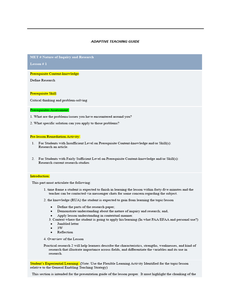 Atg in Pr2 - First Lesson | PDF