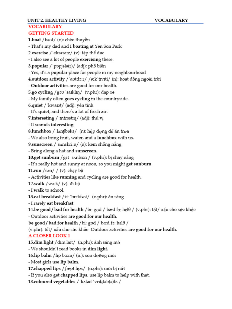 Unit 2. Healthy Living | PDF