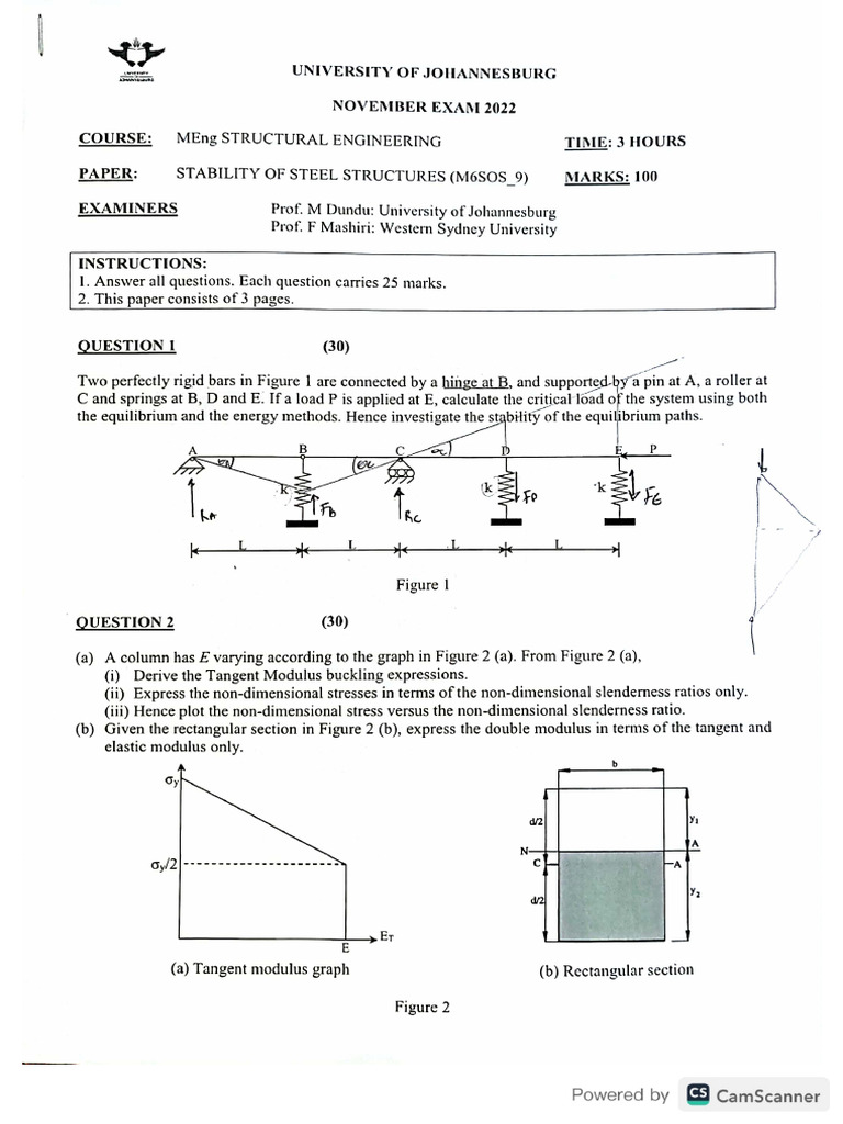 Stability of Steel Exam 2022 | PDF