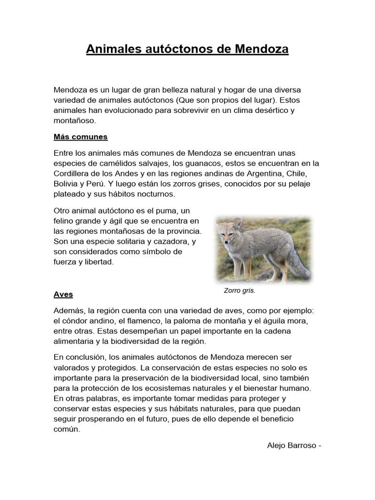 Animales autóctonos de Mendoza | PDF