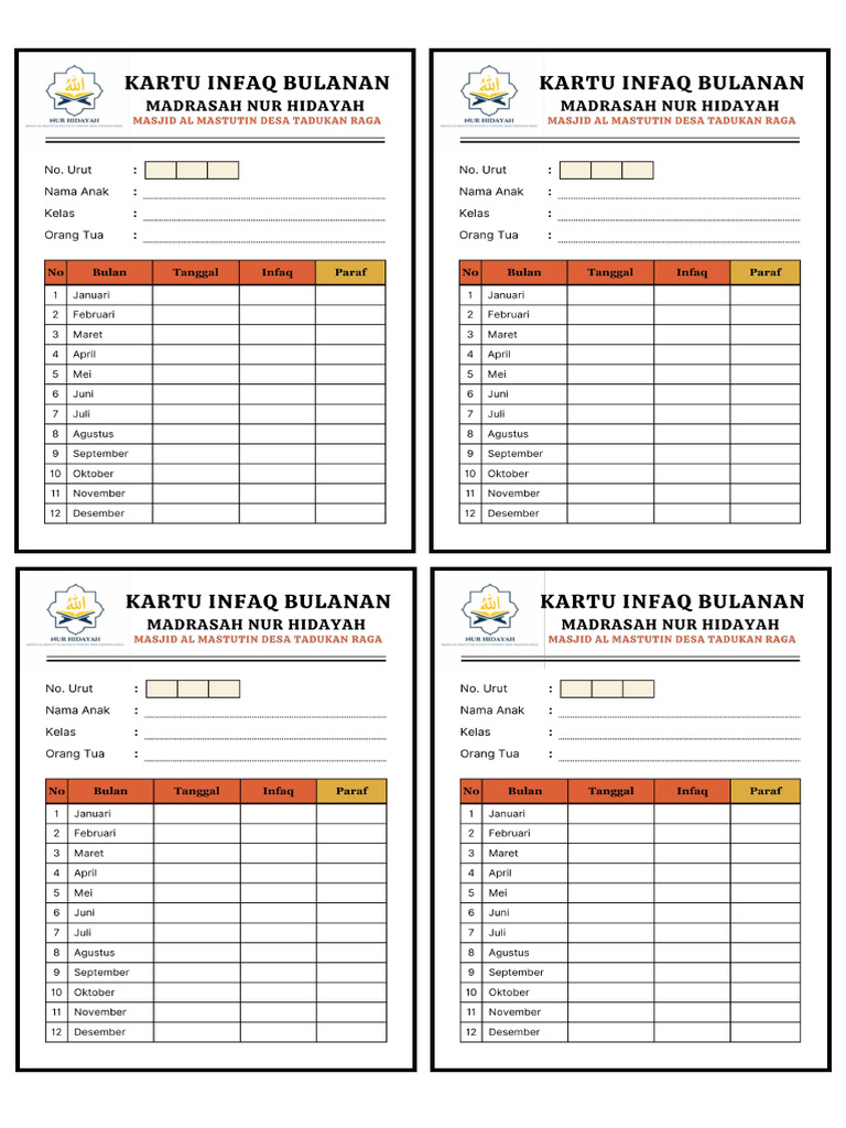 Kartu Infaq Bulanan | PDF